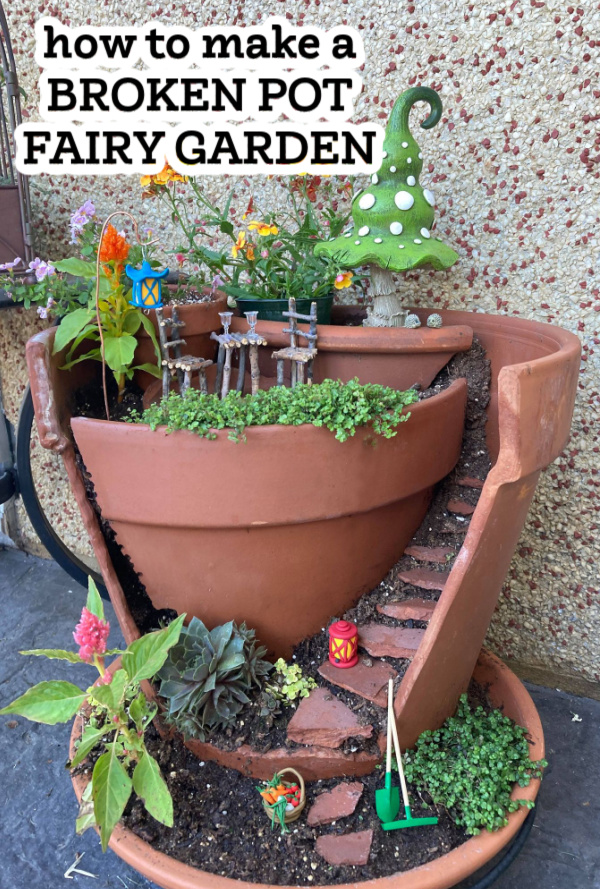 How to Make a Broken Pot Fairy Garden (the CUTEST!)