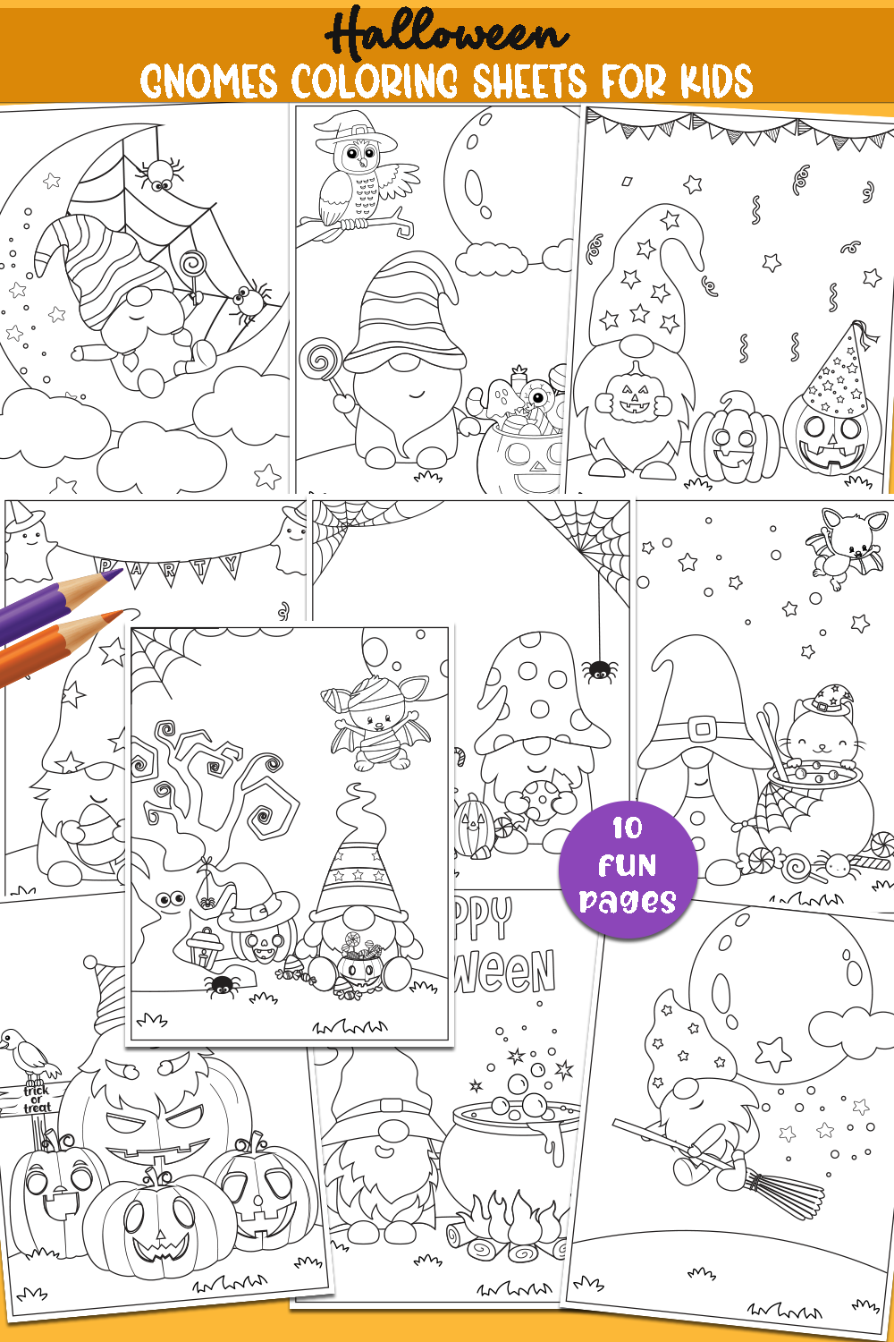 Halloween Gnome Coloring Pages {FREE, Printable} | Fairy Garden DIY